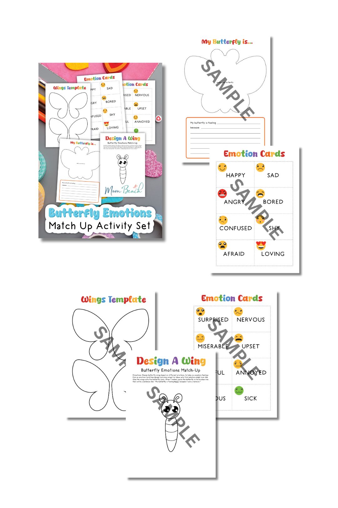 Butterfly Emotions Match up Activity Set Printable (5 Pages)