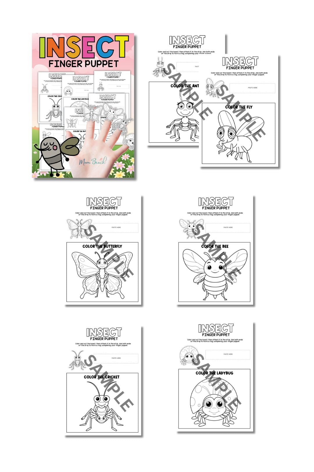 Insect Finger Puppet Printable (6 Pages)