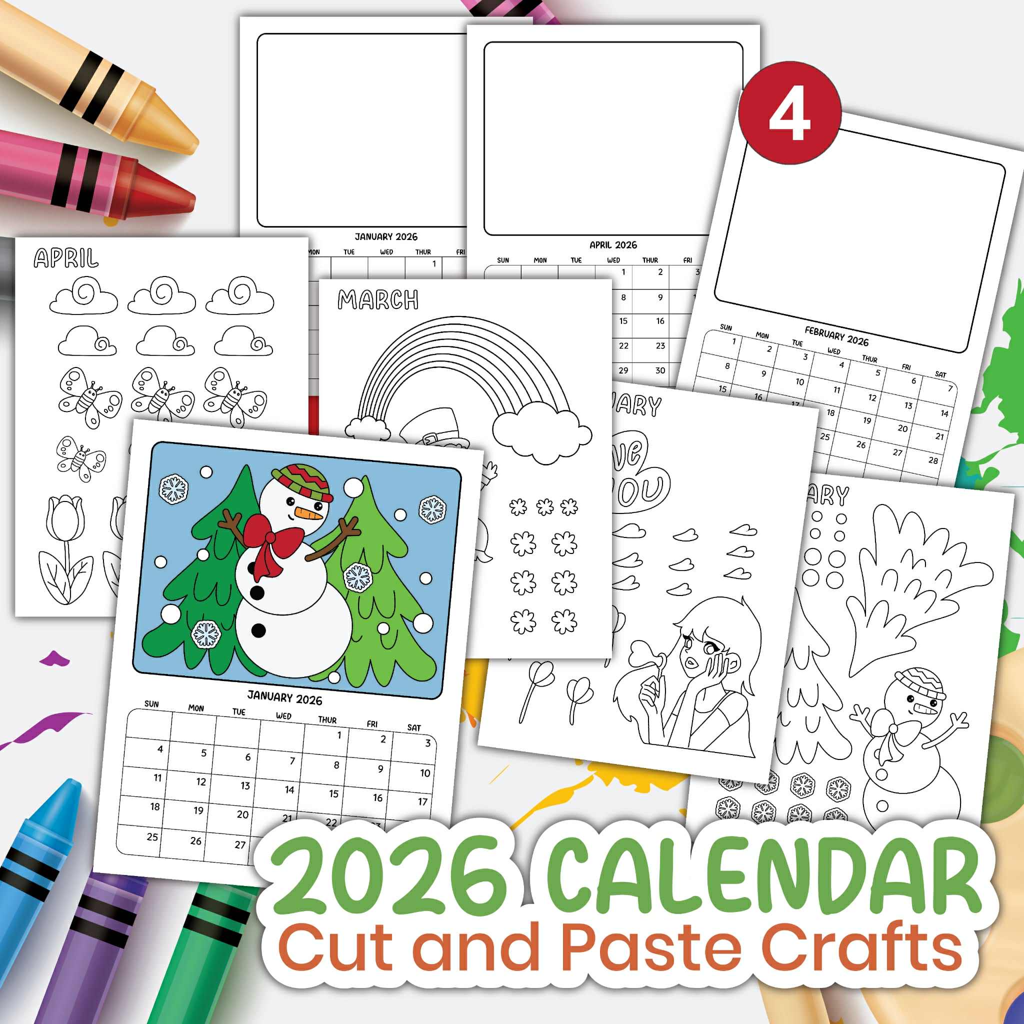 Calendar Cut and Paste Cratfts Printable ( 24 Pages )