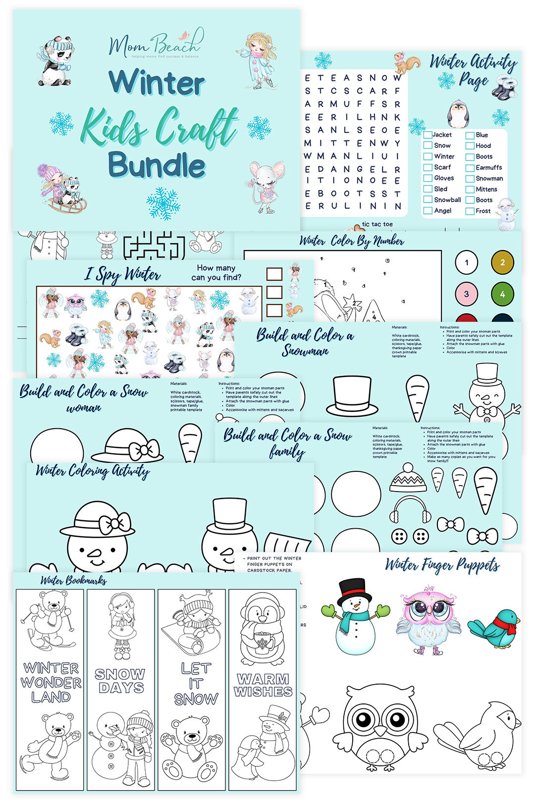 Mom Beach Winter Kid's Craft Bundle (11 Pages)
